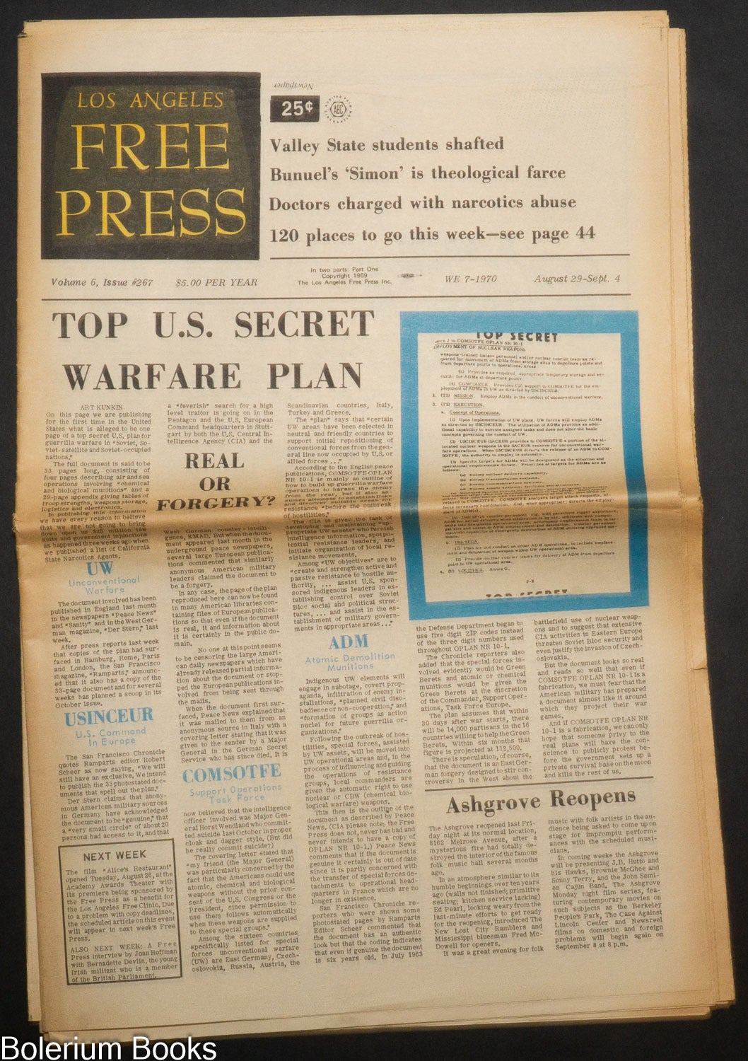 Los Angeles Free Press: vol. 6 #267, August 29 - Sept. 4; headline Top ...