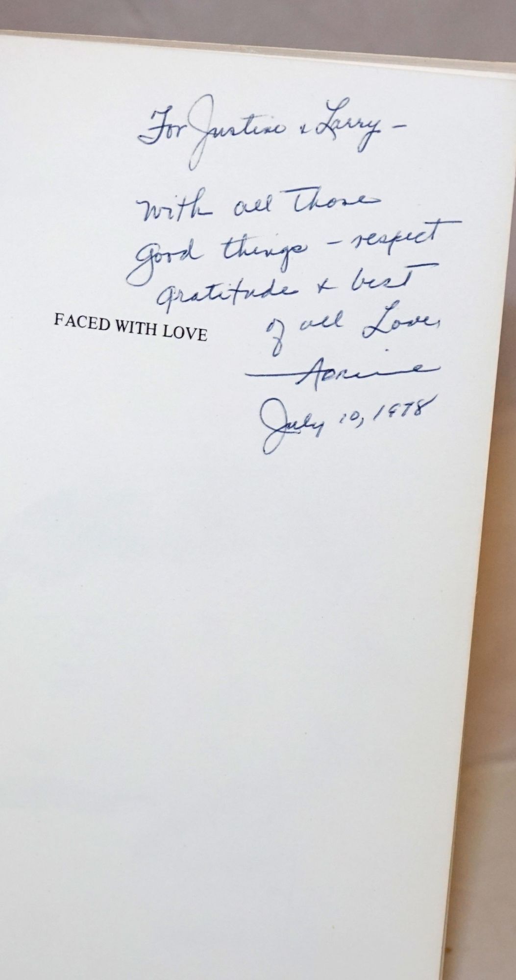 Faced With Love signed | Adrienne Marcus, William Dickey