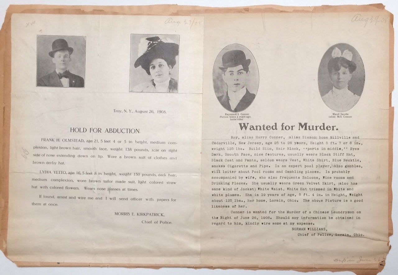 Wanted poster for a gambler who killed a Chinese laundryman in Lorain ...