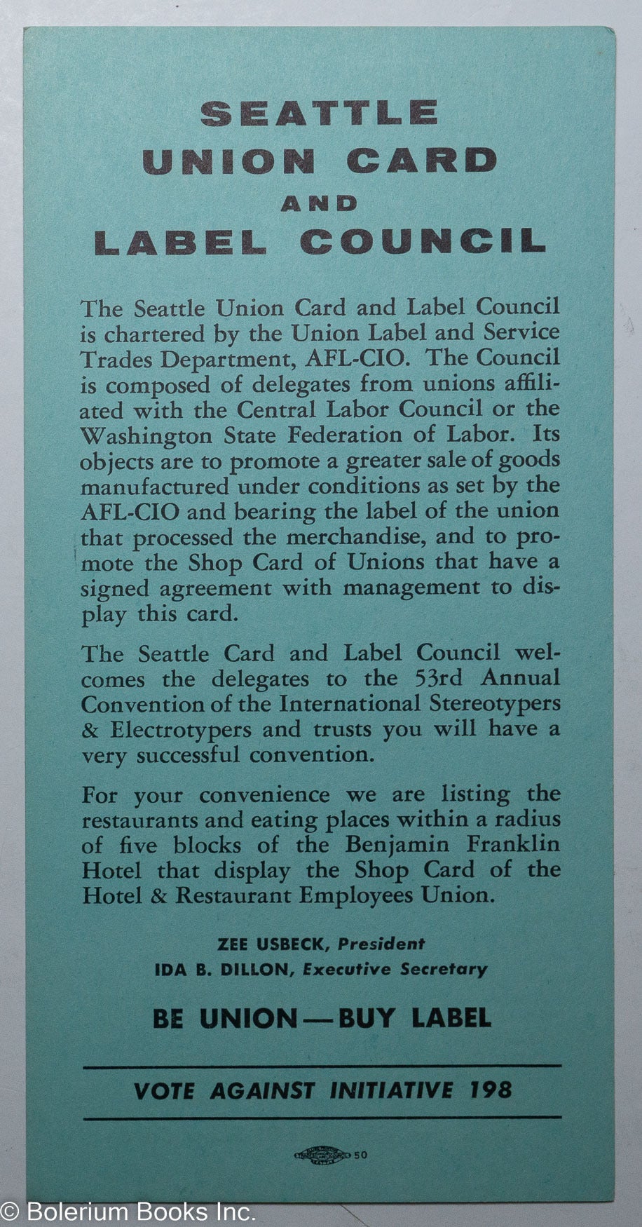 Seattle Union Card and Label Council | Zee Usbeck, Ida B. Dillon