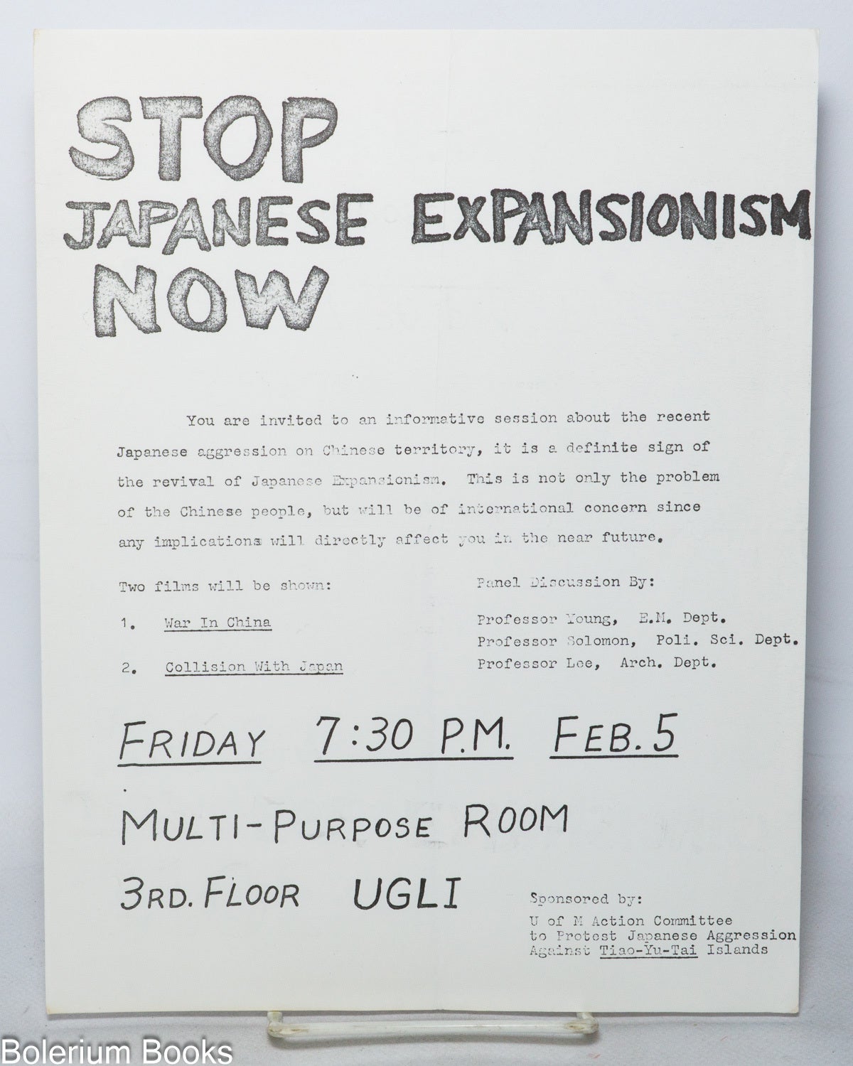 Stop Japanese Expansionism Now handbill